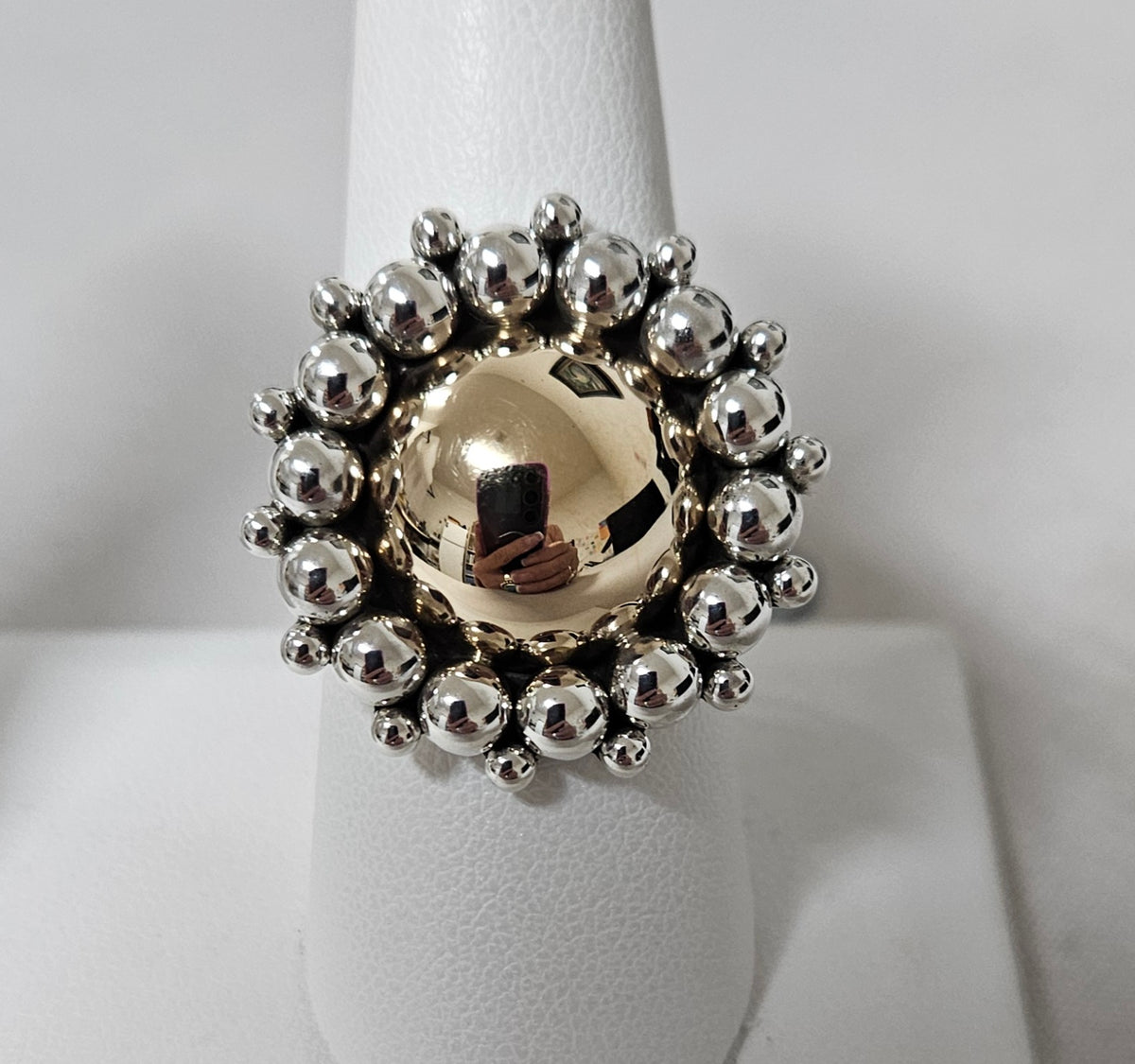 000 14k Gold center dome with scattered silver beads Ring — Turquoise ...