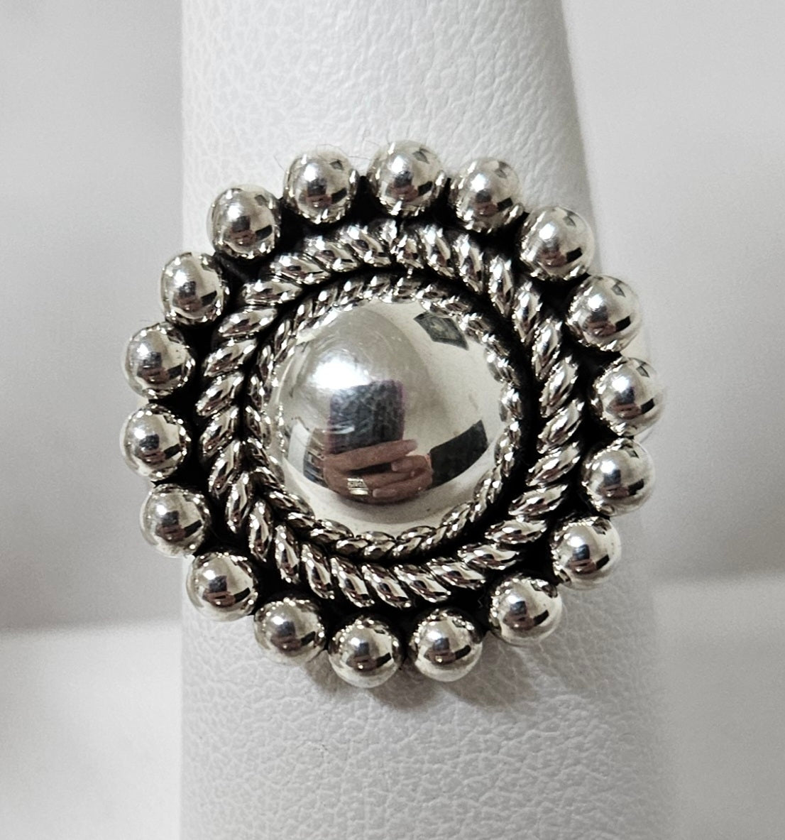 963 Silver dome with with twist wire and beads rings — Turquoise ...