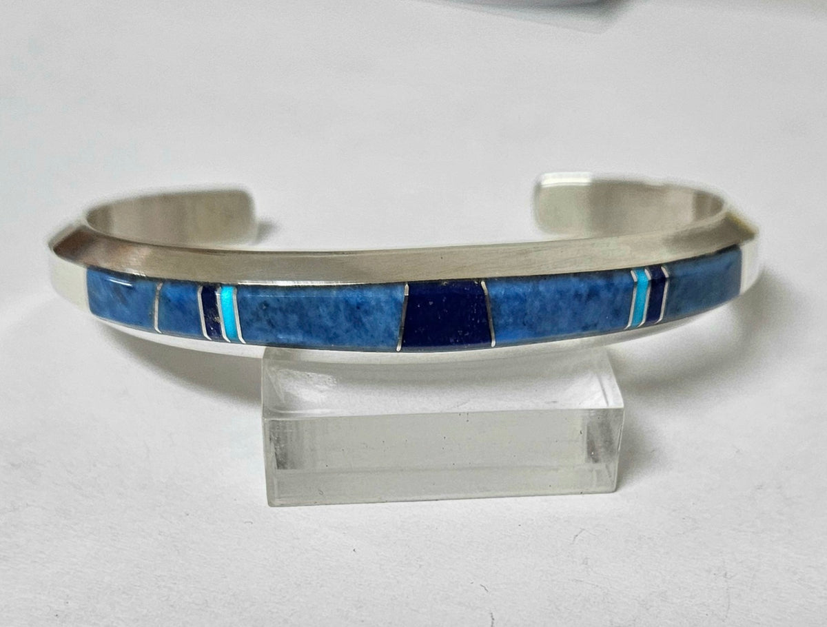 WM148 Men's Mixed Lapis Narrow Cuff — Turquoise Tortoise Gallery